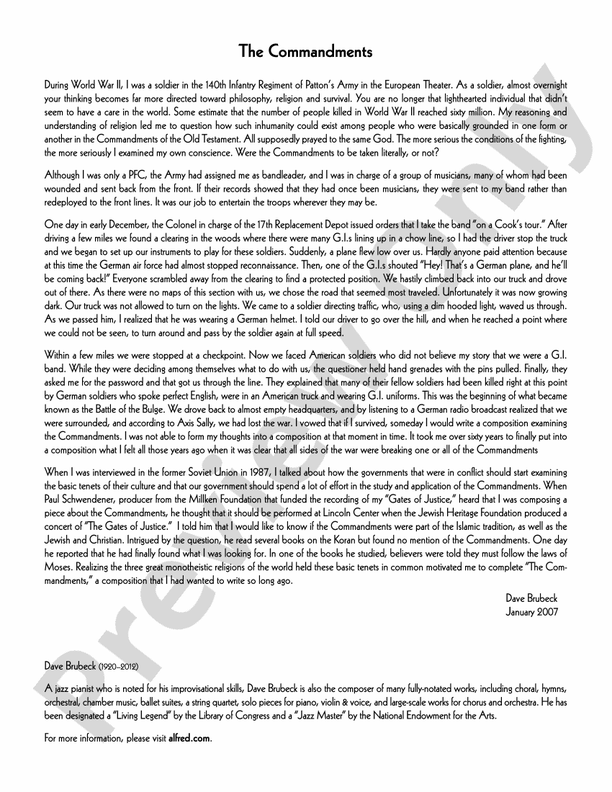 The Commandments: SSAATTBB Choral Octavo: Dave Brubeck - Digital Sheet ...