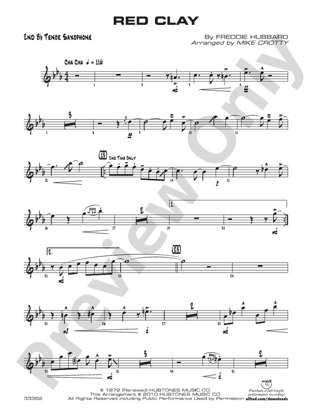 Red Clay: 2nd B-flat Tenor Saxophone: 2nd B-flat Tenor Saxophone Part ...