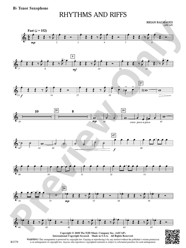 Rhythms and Riffs: B-flat Tenor Saxophone: B-flat Tenor Saxophone Part ...