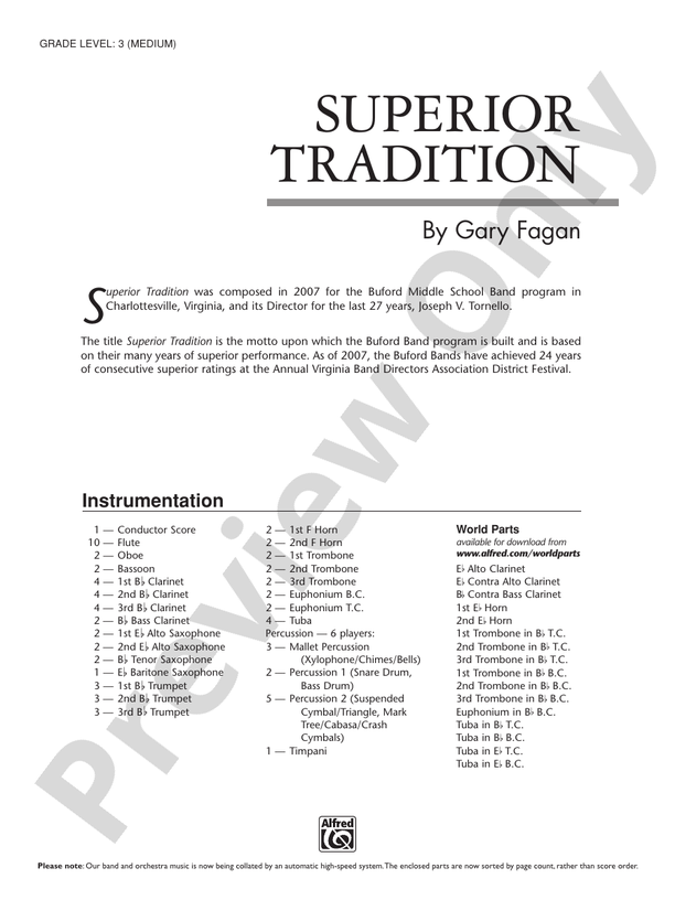 Superior Tradition: Concert Band Conductor Score & Parts: Gary Fagan ...