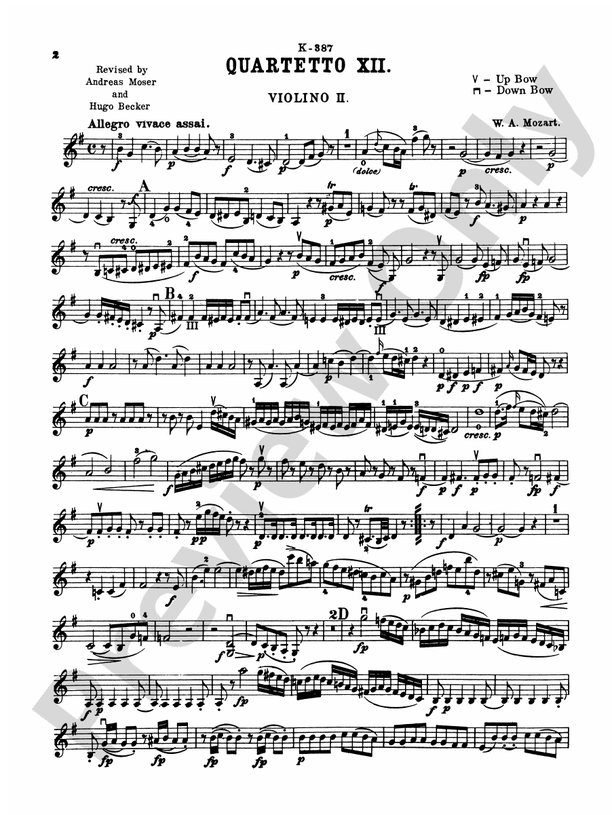 Ten Famous Quartets, K. 387, 421, 428, 458, 464, 465, 499, 575, 589, 590: 2nd Violin: 2nd Violin ...