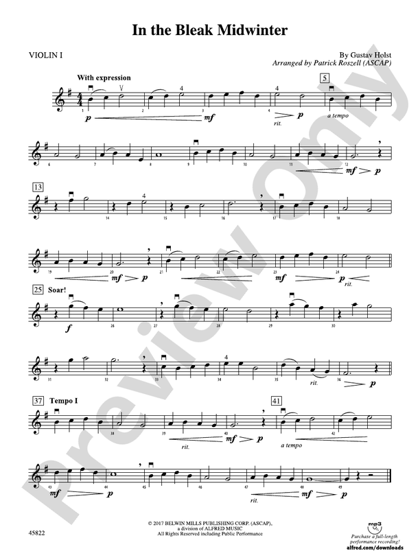 In the Bleak Midwinter: 1st Violin: 1st Violin Part - Digital Sheet Music Download