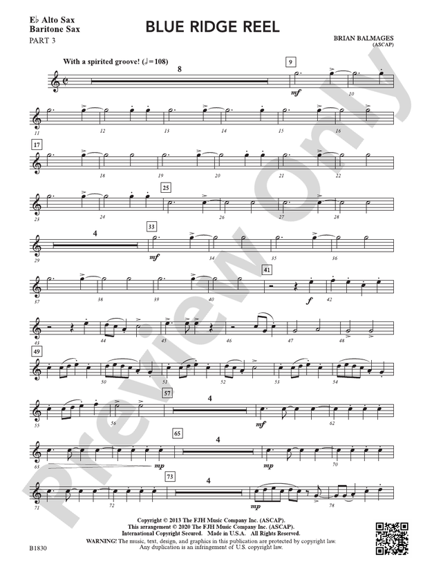 Blue Ridge Reel: Part 3 Alto Sax / Baritone Sax: Part 3 Alto Sax ...