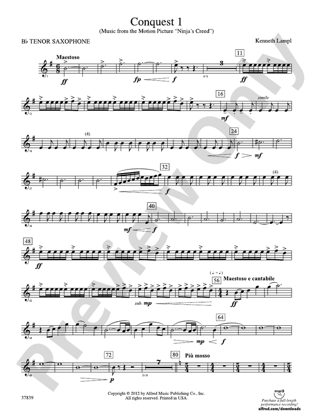 Conquest 1 (from the motion picture Ninja's Creed): B-flat Tenor ...