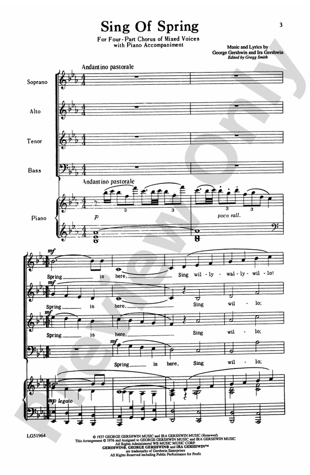 Sing of Spring: SATB Choral Octavo: George Gershwin - Digital Sheet ...