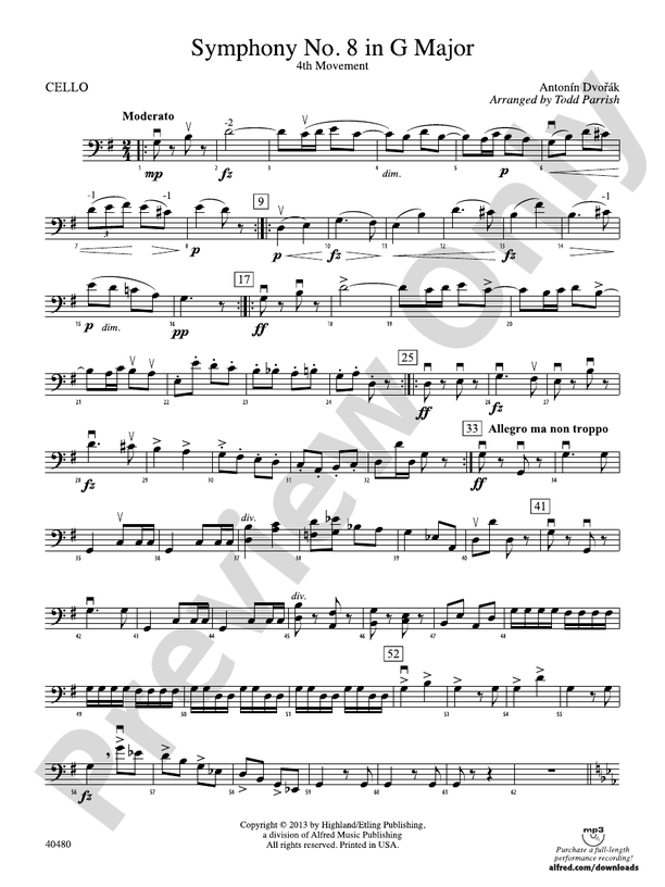 Symphony No. 8 in G Major: Cello: Cello Part - Digital Sheet Music Download