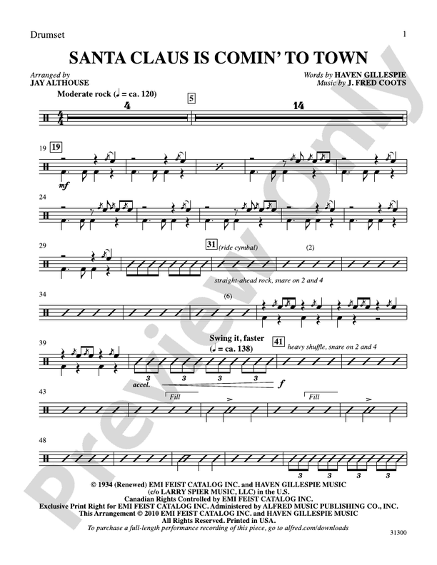 Santa Claus Is Comin' to Town: Drums: Drums Part - Digital Sheet Music ...