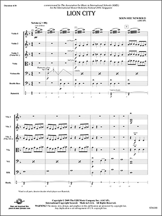 Lion City: String Orchestra Conductor Score & Parts: Soon Hee Newbold ...