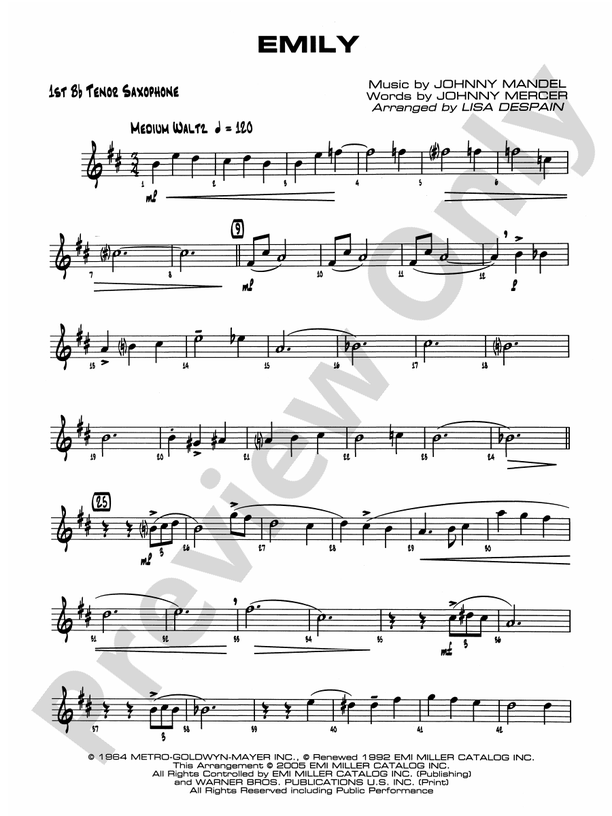 Emily: B-flat Tenor Saxophone: B-flat Tenor Saxophone Part - Digital ...