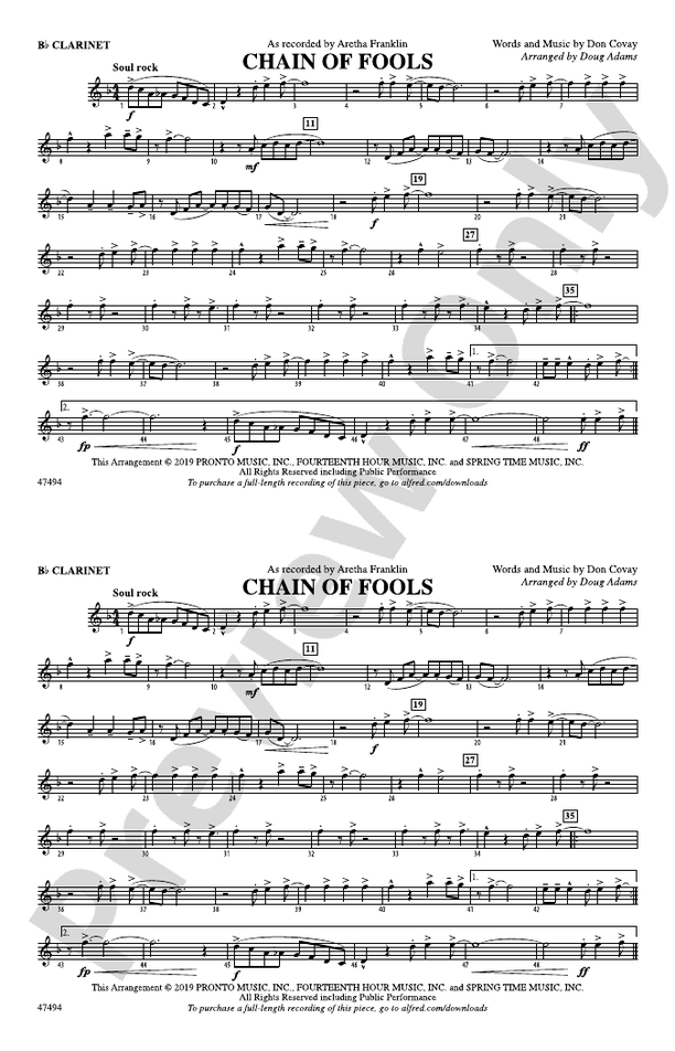 Chain of Fools: 1st B-flat Clarinet: 1st B-flat Clarinet Part - Digital Sheet Music Download