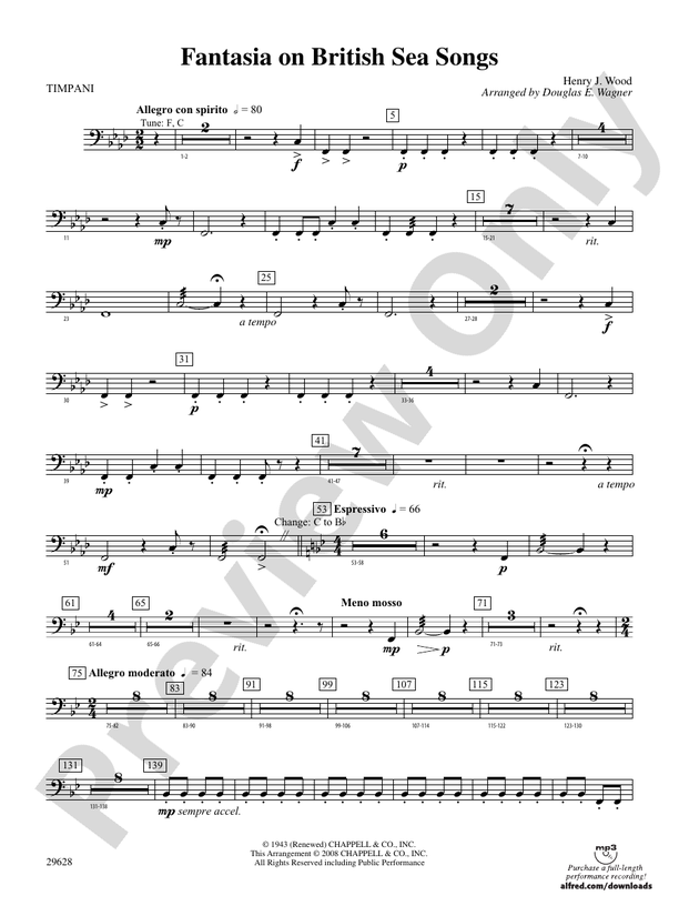 Fantasia on British Sea Songs: Timpani: Timpani Part - Digital Sheet ...