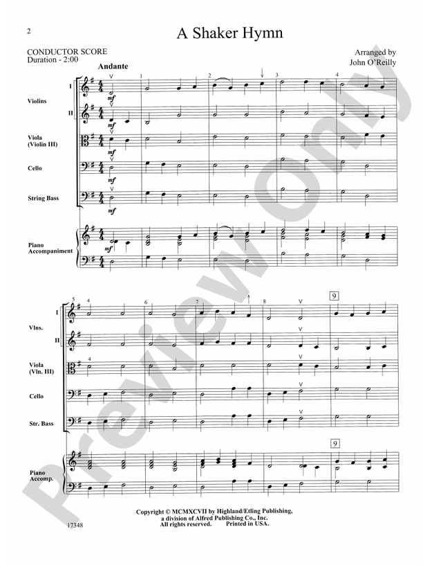A Shaker Hymn: Score: String Orchestra Score - Digital Sheet Music Download