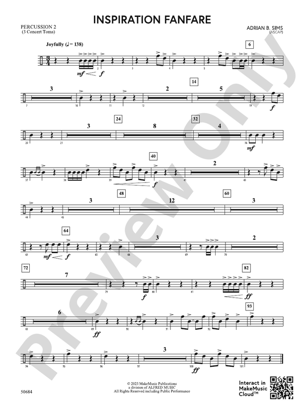 Inspiration Fanfare: 2nd Percussion: 2nd Percussion Part - Digital Sheet Music Download