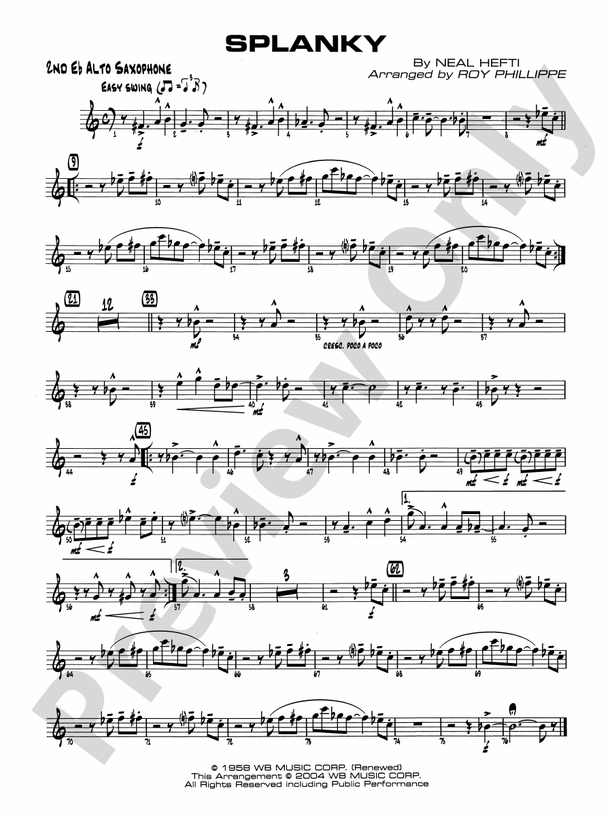 Splanky: 2nd E-flat Alto Saxophone: 2nd E-flat Alto Saxophone Part - Digital Sheet Music Download
