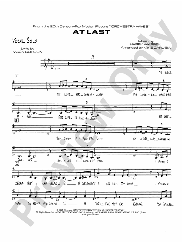 At Last: Vocal Solo: Vocal Solo Part - Digital Sheet Music Download