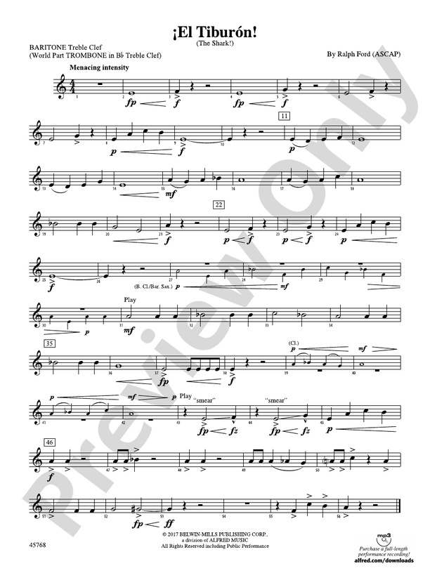 ¡El Tiburón!: Baritone T.C.: Baritone T.C. Part - Digital Sheet Music ...