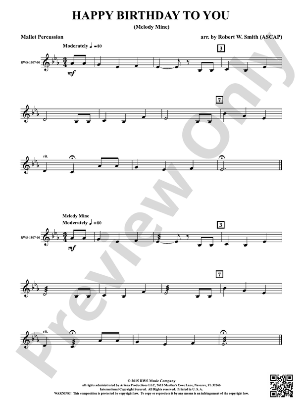 Happy Birthday to You: 1st Mallet Percussion: 1st Mallet Percussion ...