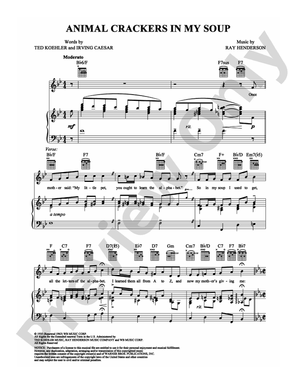 Animal Crackers in My Soup: Piano/Vocal/Chords: Ray Henderson - Digital ...