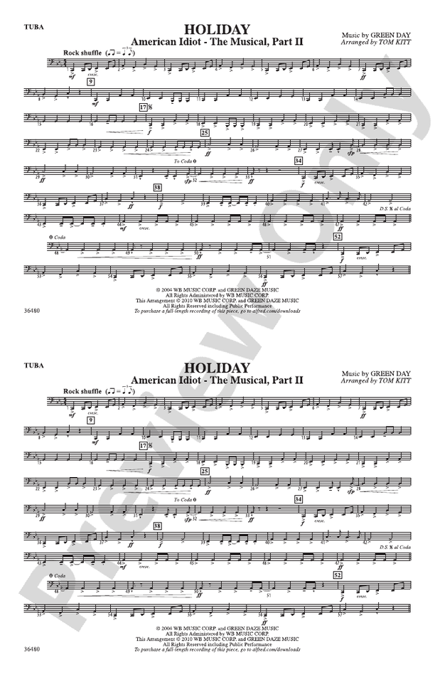Holiday: Tuba: Tuba Part - Digital Sheet Music Download
