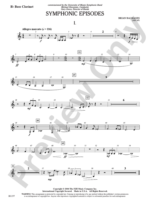 Symphonic Episodes: B-flat Bass Clarinet: B-flat Bass Clarinet Part ...