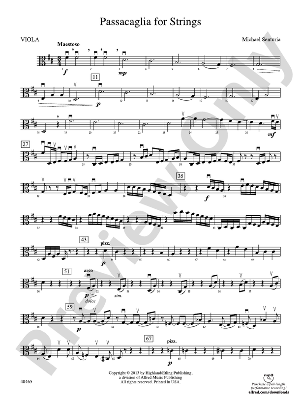 Passacaglia for Strings: Viola: Viola Part - Digital Sheet Music Download
