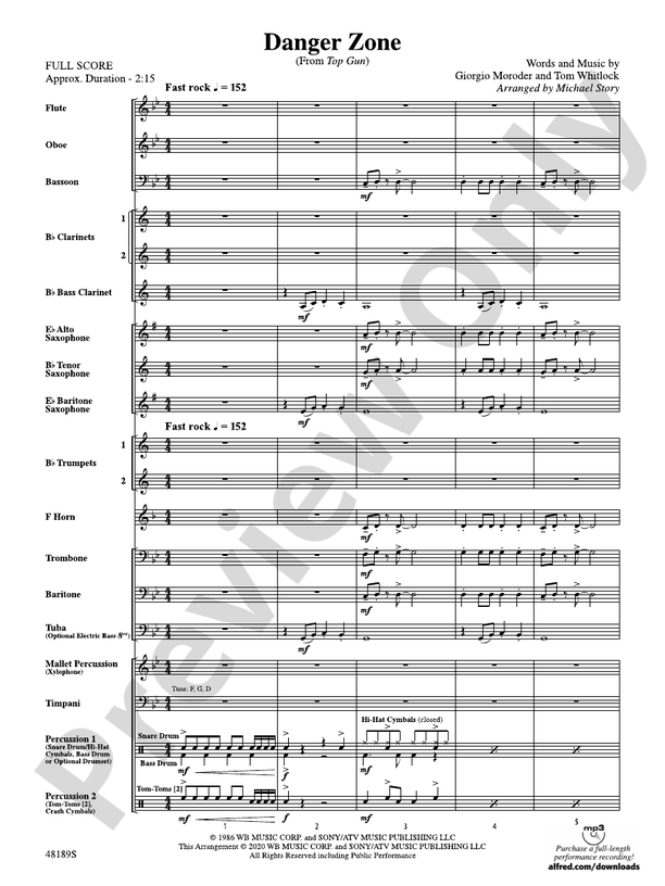 Danger Zone: Score: Concert Band Score - Digital Sheet Music Download
