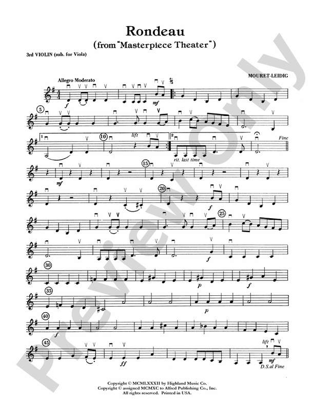Rondeau (Theme from Masterpiece Theatre): 3rd Violin (Viola [TC]): 3rd Violin (Viola [TC]) Part ...