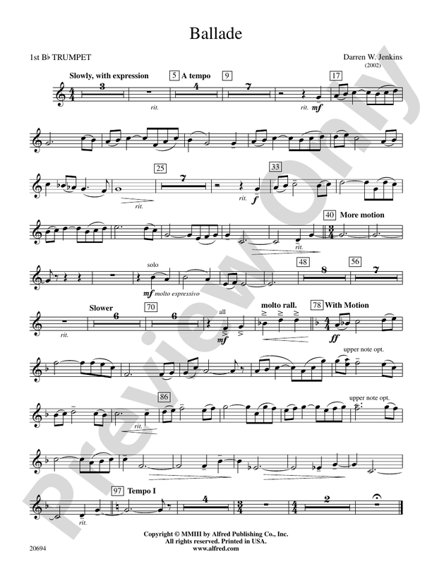 Ballade: 1st B-flat Trumpet: 1st B-flat Trumpet Part - Digital Sheet ...