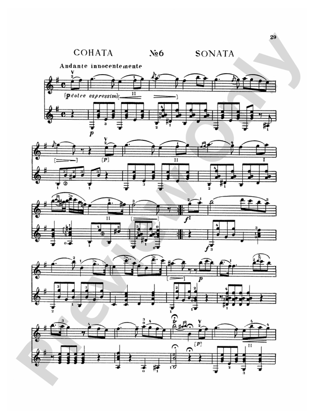 Paganini: Six Sonatas for Violin and Guitar, Op. 3: No. 6, in E Minor - Score Part - Digital ...