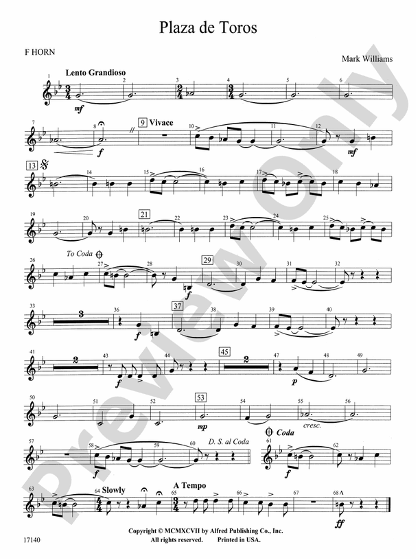 Plaza de Toros: 1st F Horn: 1st F Horn Part - Digital Sheet Music Download