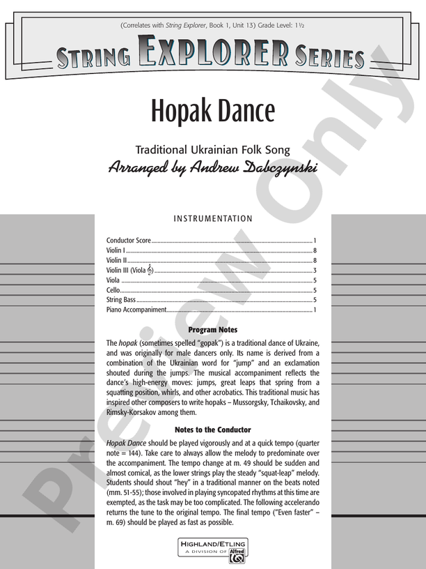 Hopak Dance: String Orchestra Conductor Score & Parts - Digital Sheet ...