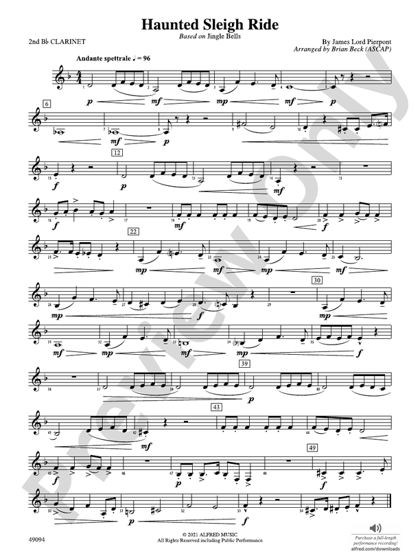 Haunted Sleigh Ride: 2nd B-flat Clarinet: 2nd B-flat Clarinet Part - Digital Sheet Music Download