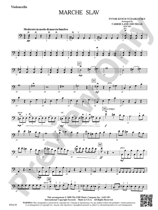 Marche Slav: Violoncello: Violoncello Part: Pyotr Ilyich Tchaikovsky ...