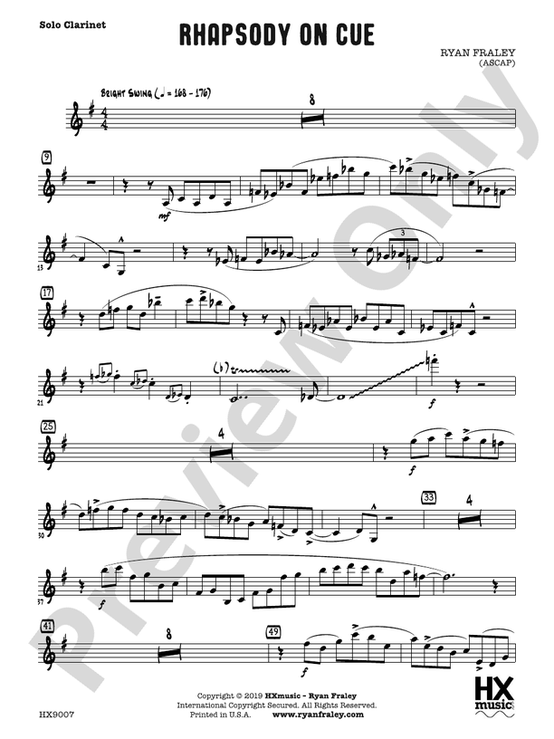Rhapsody on Cue: Solo B-flat Clarinet: Solo B-flat Clarinet Part: Ryan ...