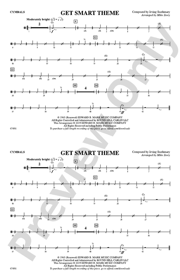 Get Smart Theme: Cymbals: Cymbals Part - Digital Sheet Music Download
