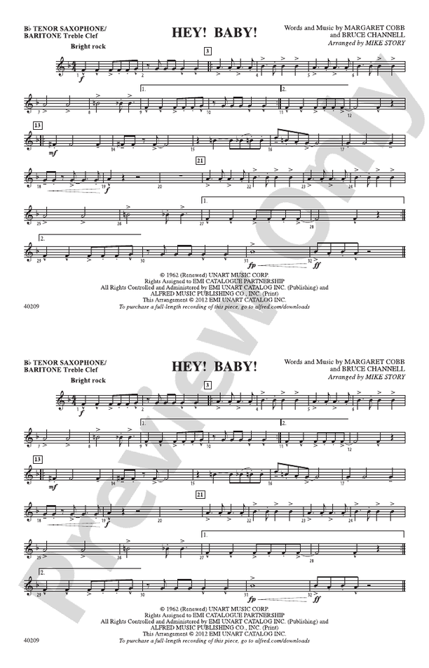 Hey! Baby! (from Dirty Dancing): Bb Tenor Saxophone/Bartione Treble ...