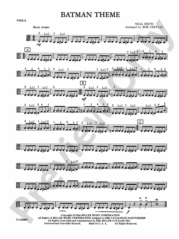 Batman Theme: Viola: Viola Part - Digital Sheet Music Download