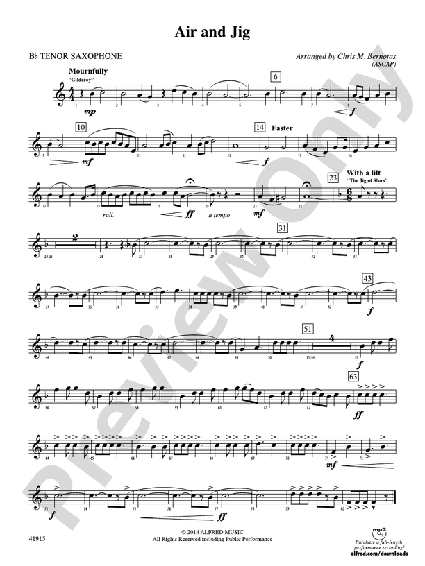 Air and Jig: B-flat Tenor Saxophone: B-flat Tenor Saxophone Part - Digital Sheet Music Download