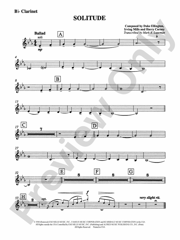Solitude: 1st B-flat Clarinet: 1st B-flat Clarinet Part - Digital Sheet Music Download