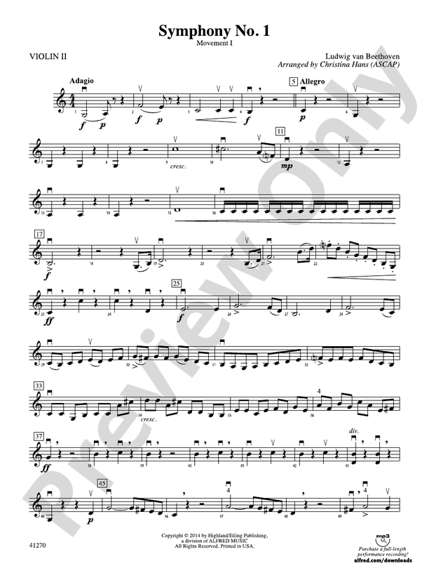 Symphony No. 1: 2nd Violin: 2nd Violin Part - Digital Sheet Music Download