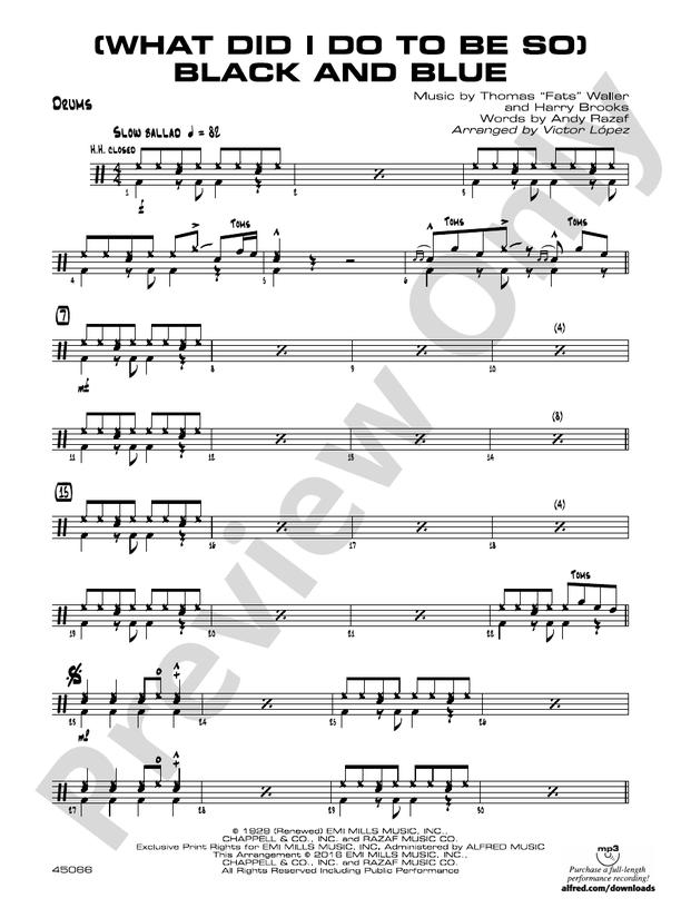 (What Did I Do to Be So) Black and Blue: Drums: Drums Part - Digital ...