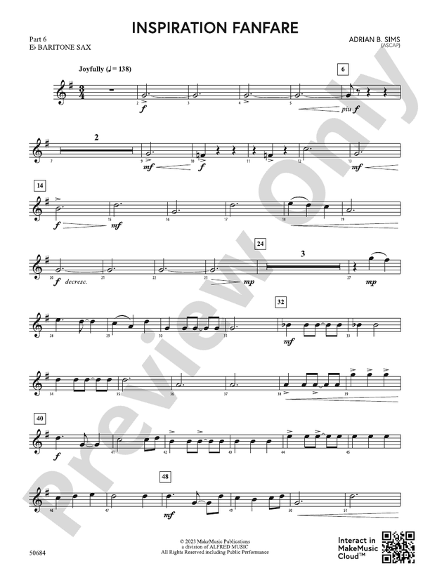 Inspiration Fanfare: Part 6 - E-flat Baritone Sax: Part 6 - E-flat ...