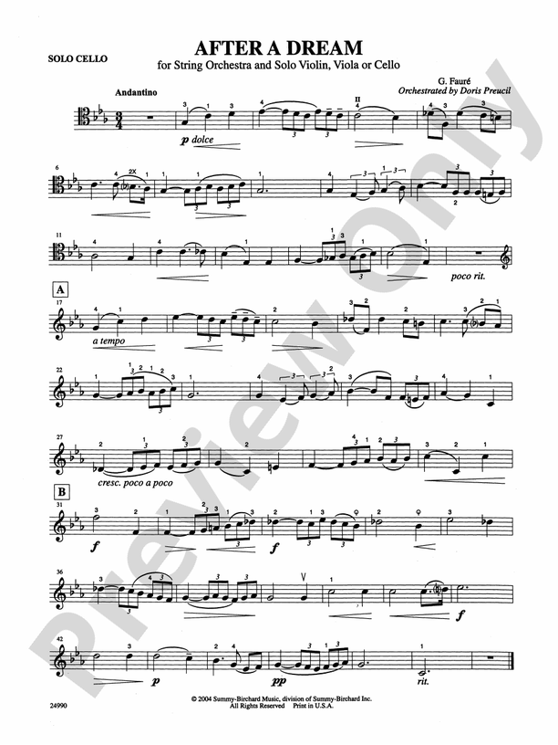 After a Dream: Solo Cello: Solo Cello Part - Digital Sheet Music Download