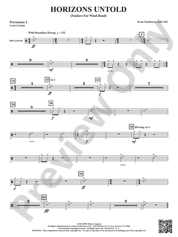 Horizons Untold - Fanfare for Wind Band: 2nd Percussion: 2nd Percussion Part: Evan VanDoren ...