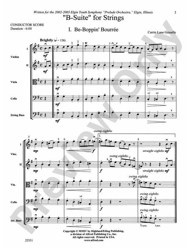 "B-Suite" for Strings: String Orchestra Conductor Score & Parts: Carrie ...