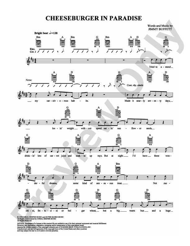 Cheeseburger in Paradise: Guitar TAB: Jimmy Buffett - Digital Sheet ...