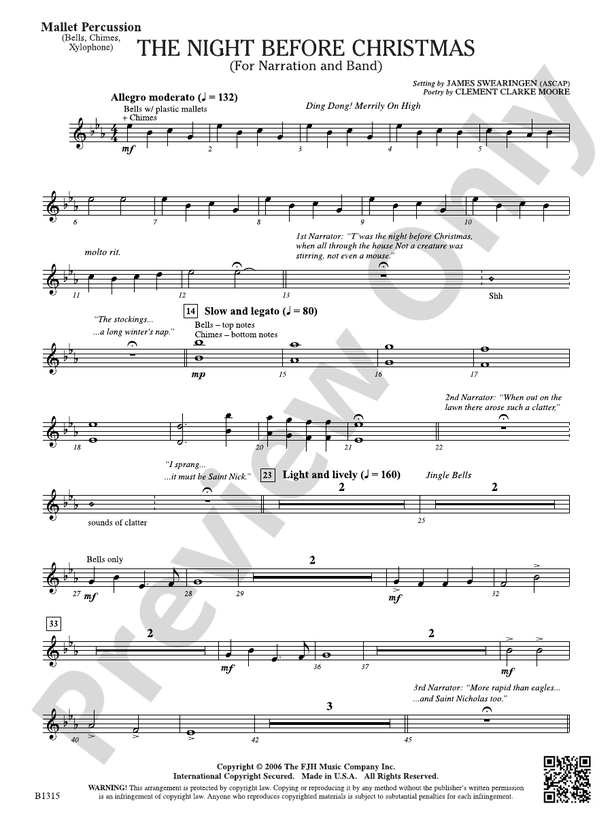 The Night Before Christmas (for Narration and Band): Mallet Percussion ...
