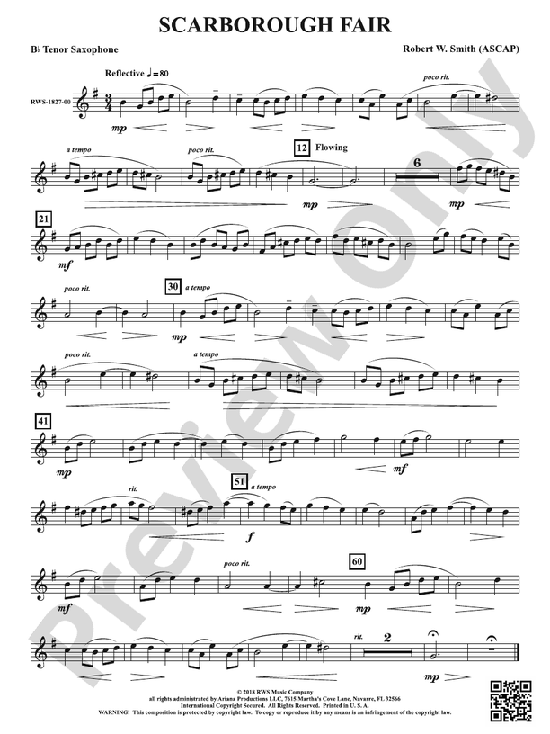 Scarborough Fair: B-flat Tenor Saxophone: B-flat Tenor Saxophone Part ...
