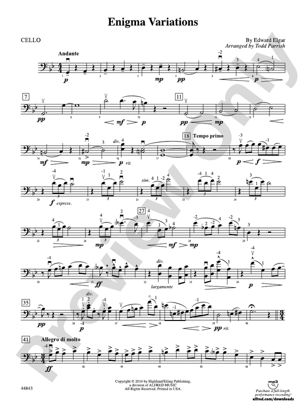 Enigma Variations: Cello: Cello Part - Digital Sheet Music Download