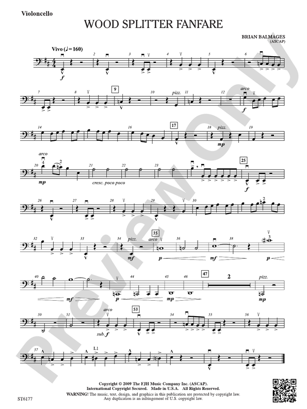 Wood Splitter Fanfare: Violoncello: Violoncello Part: Brian Balmages ...